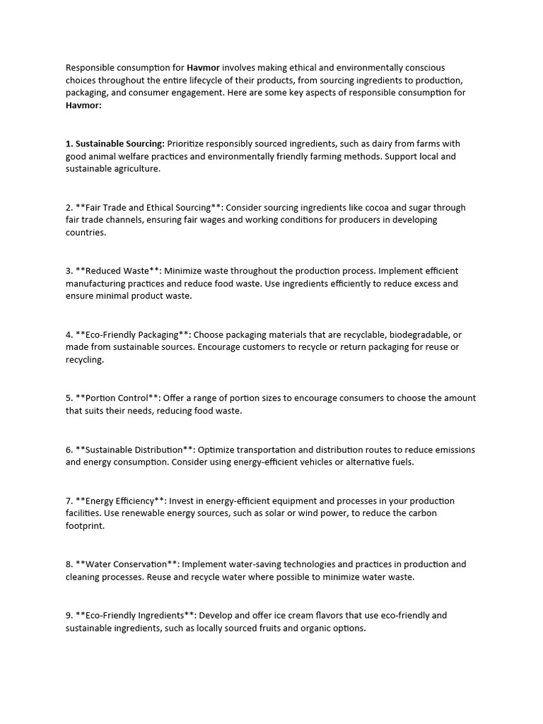 Responsible Consumption For Havmor | PDF | Sustainability | Efficient ...