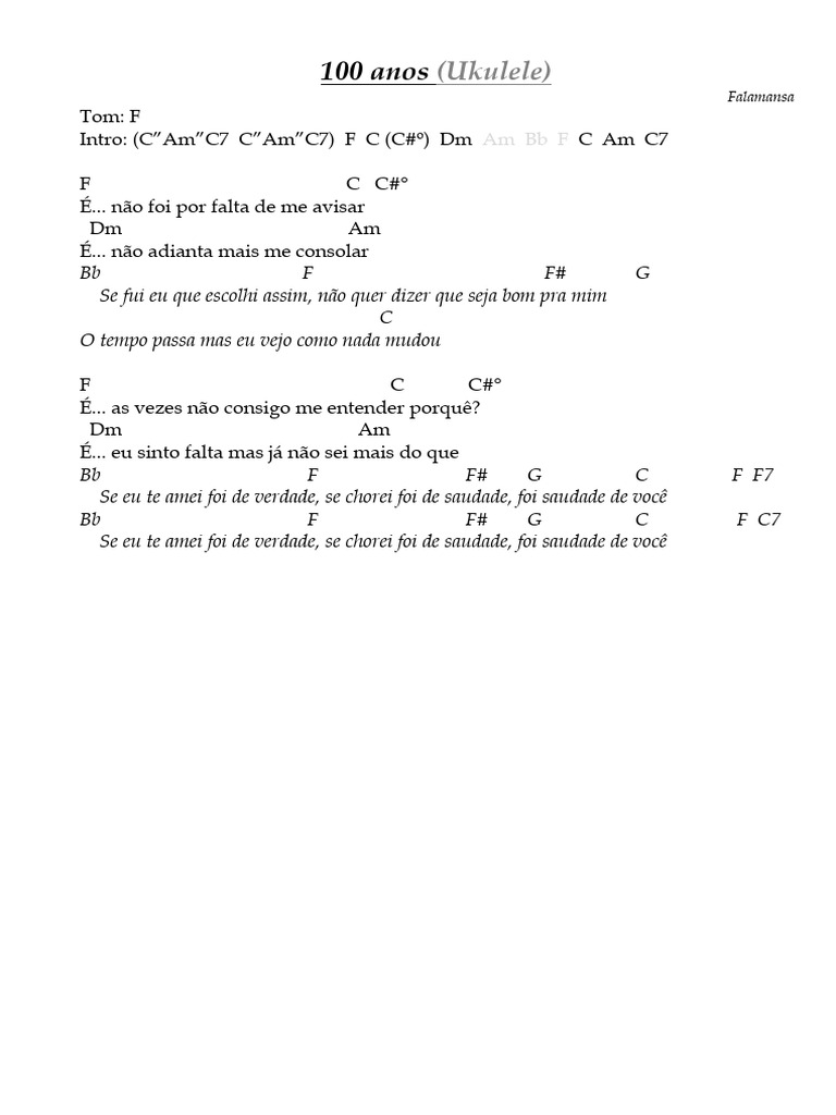100 Anos - Cifra e Letra Falamansa | PDF