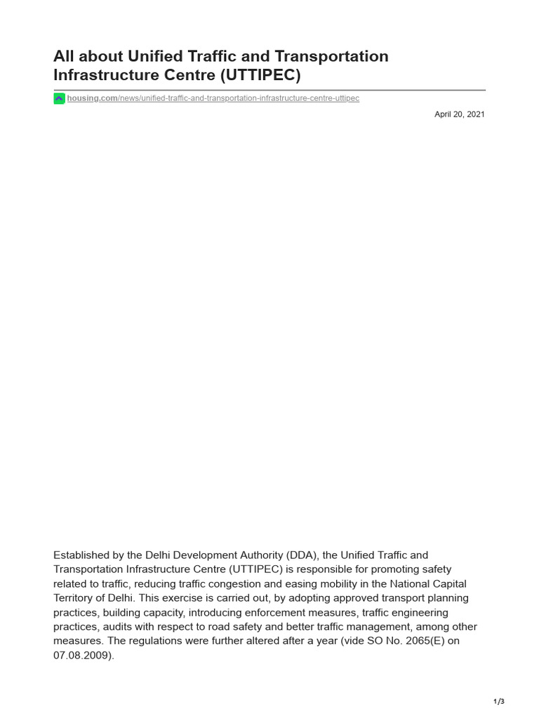 All About Unified Traffic and Transportation Infrastructure Centre ...