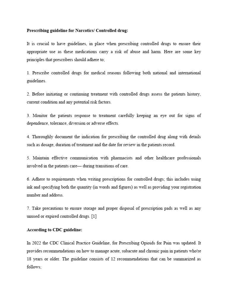 Controlled Drug Prescribing Guidelines | PDF | Medical Prescription ...