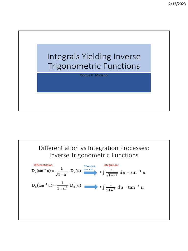 Inv-trigo-function-integration | PDF | Trigonometric Functions | Integral