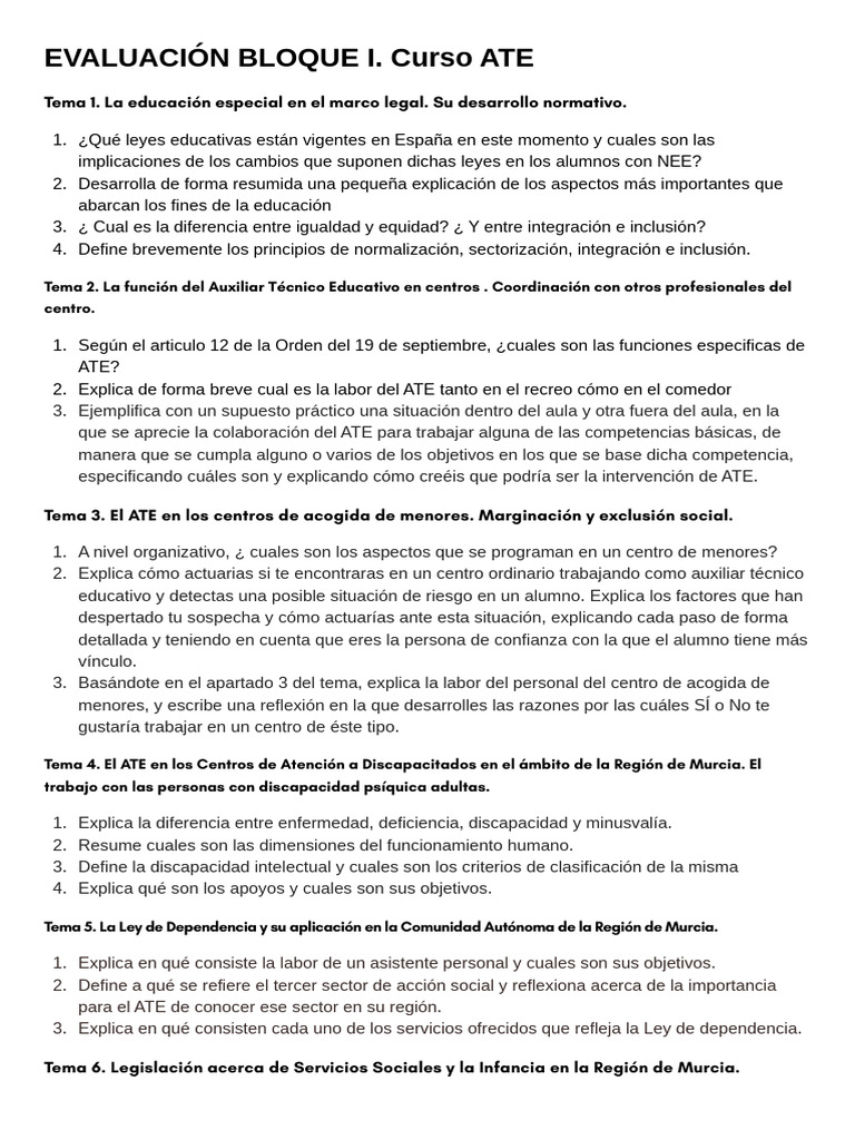 Examen Preguntas Bloque Uno | PDF | Invalidez | Trabajo Social