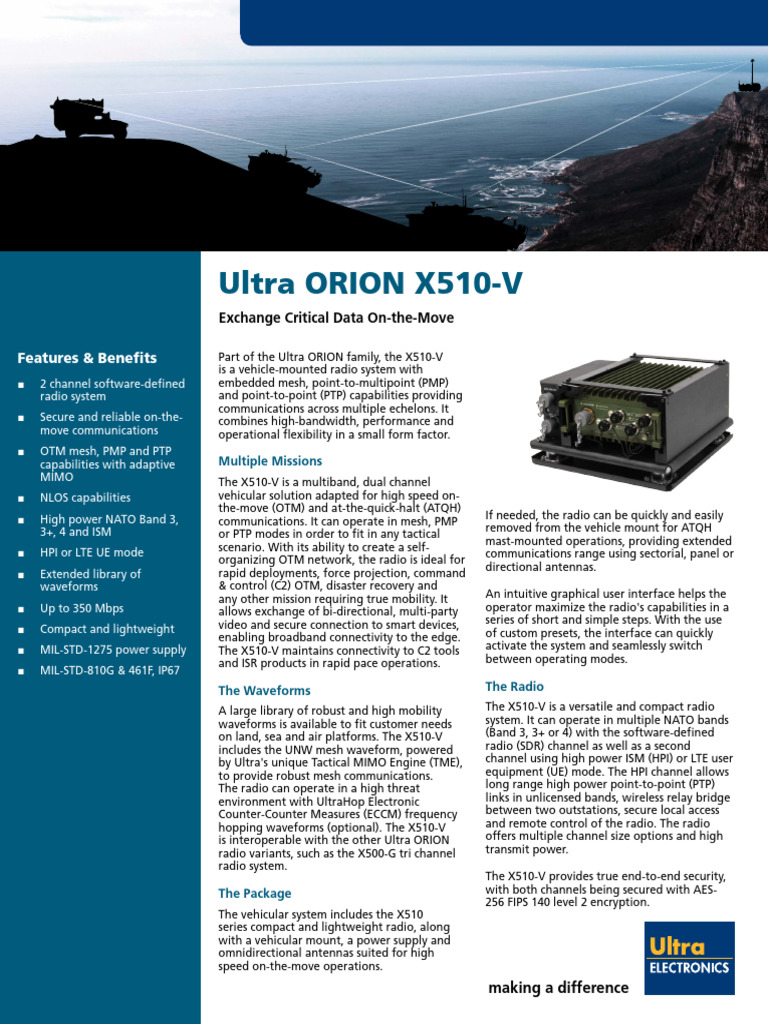 Ultra ORION X510-V: Exchange Critical Data On-the-Move | PDF | Radio | Mimo