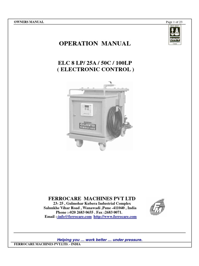 ELC Machine User Manual Overview | PDF | Pump | Valve
