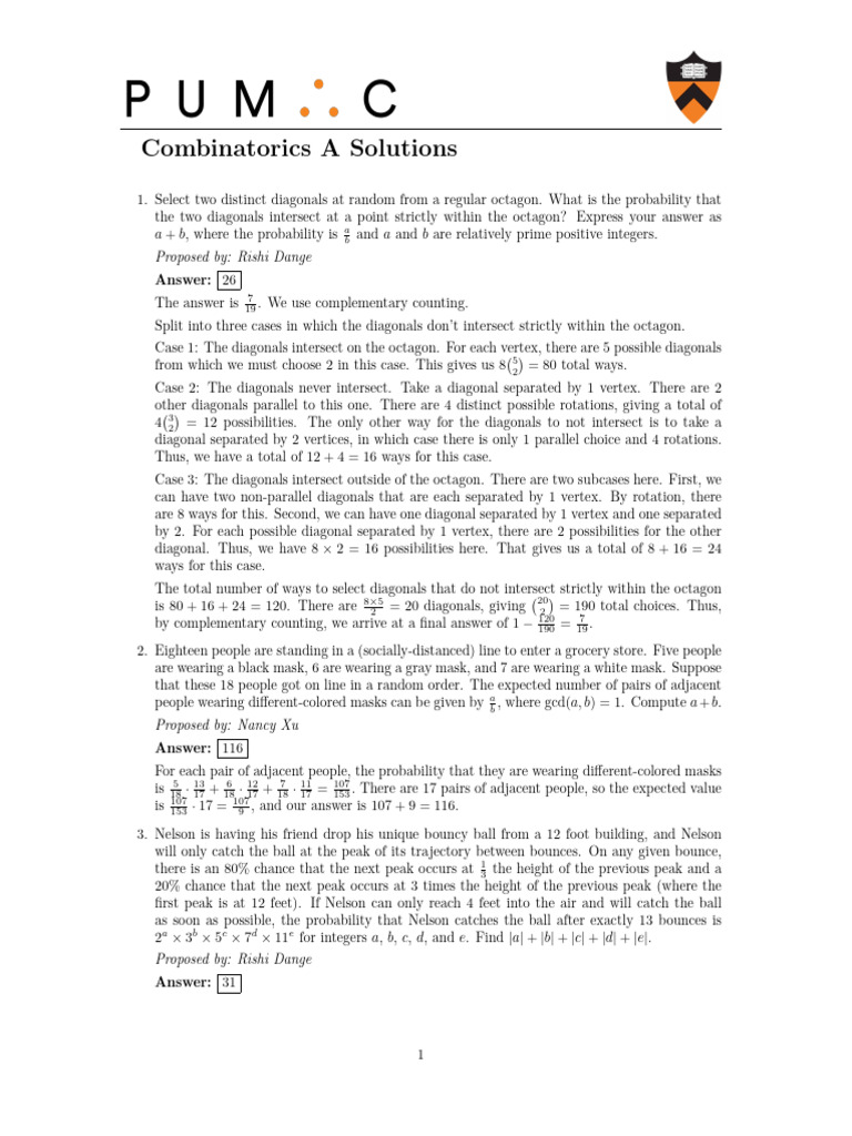 PUMaC 2021 ComboA Solutions | Download Free PDF | Odds | Vertex (Geometry)