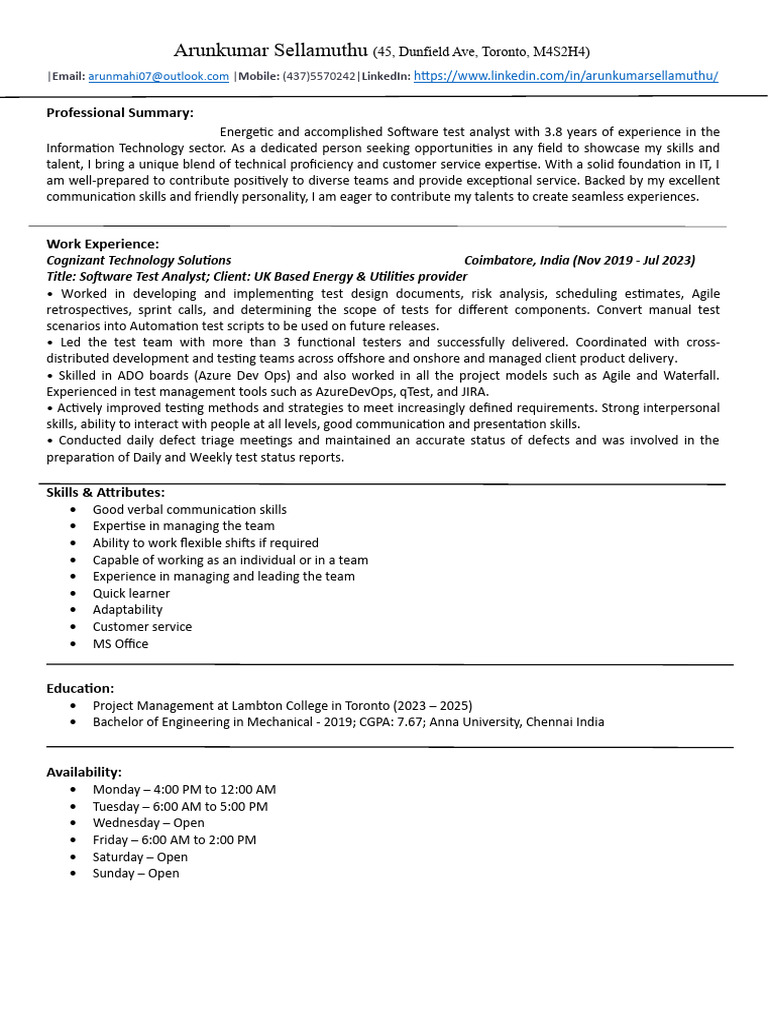 Arun Resume It Pdf Software Testing Agile Software Development