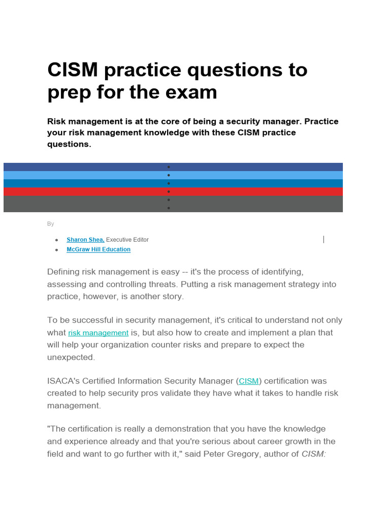 CISM Practice Questions To Prep For The Exam | PDF | Virtual Private ...