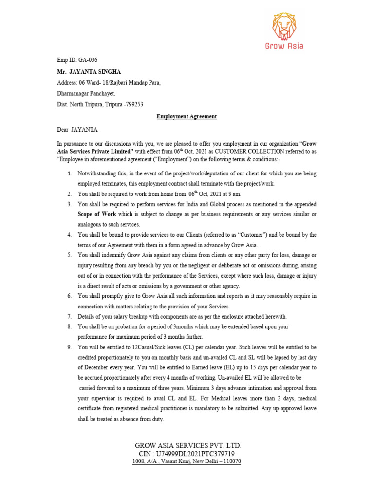 Appointment Letter - JAYANTA SINGHA | PDF | Employment | Intellectual Property