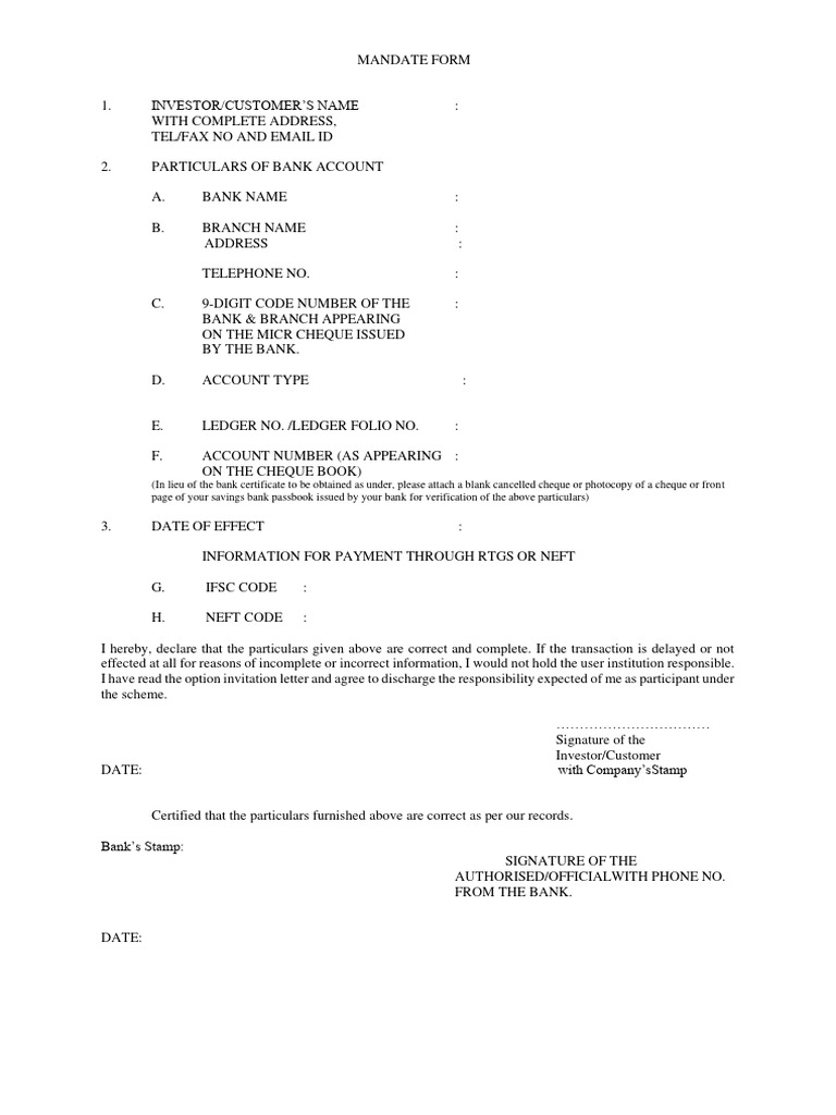 Mandate Form | PDF | Cheque | Banks
