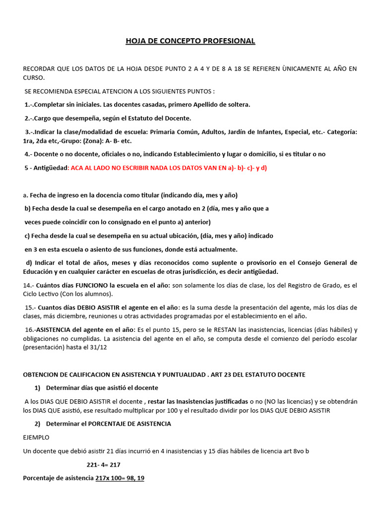 Instructivo CONCEPTO PROFESIONAL | PDF