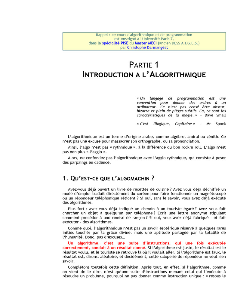 Partie 1 - Introduction À L'algorithme | PDF | Programmation informatique | Programme informatique