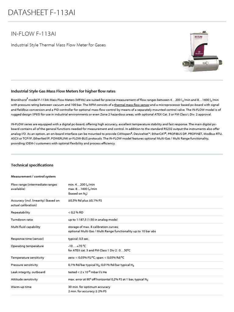 Flow Meter Tech Specs F113AI | PDF | Flow Measurement | Computer ...