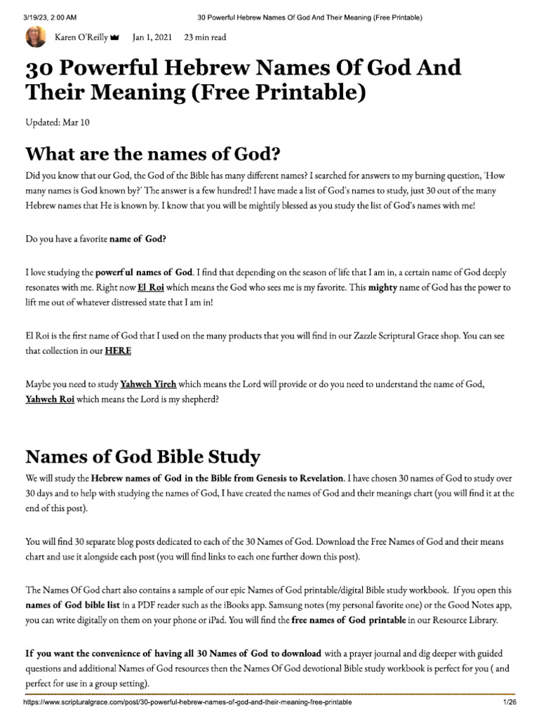 Article - 30 Powerful Hebrew Names of God and Their Meaning | PDF