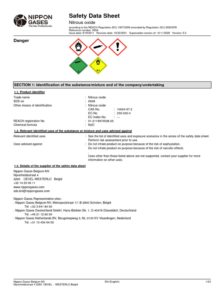 N2O Msds Nippon | PDF | Firefighting | Personal Protective Equipment