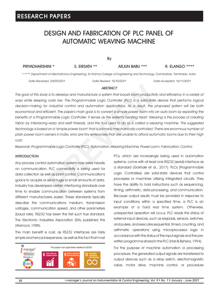 Design and Fabrication of PLC Panel of Automatic Weaving Machine | PDF ...