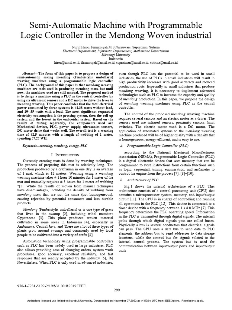 Semi-Automatic Machine With Programmable Logic Controller in The ... Semi-Automatic Machine With Programmable Logic Controller in The ...