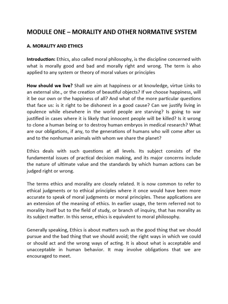 Ethics Module 1 | PDF | Morality | Divine Command Theory