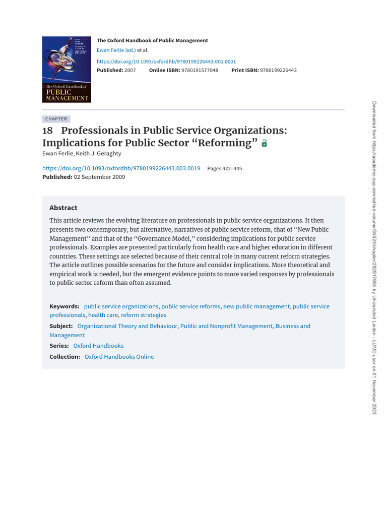 18 Professionals in Public Service Organizations: Implications For ...