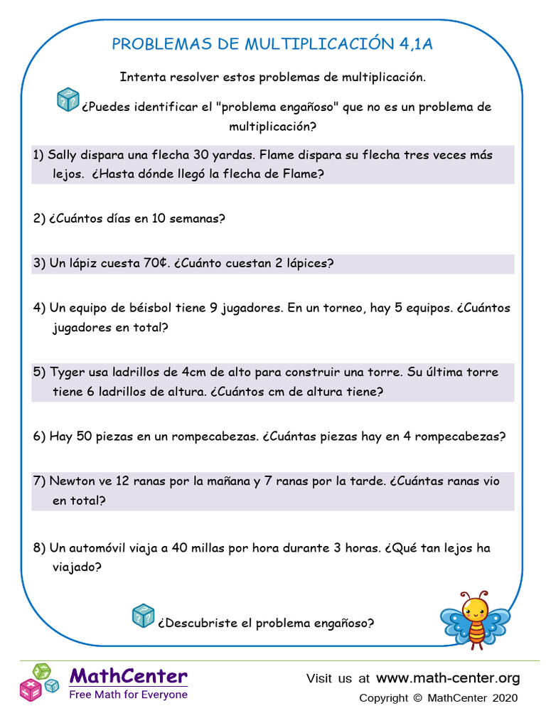 Problemas de Multiplicación para 4to Grado | PDF | Métodos y materiales ...