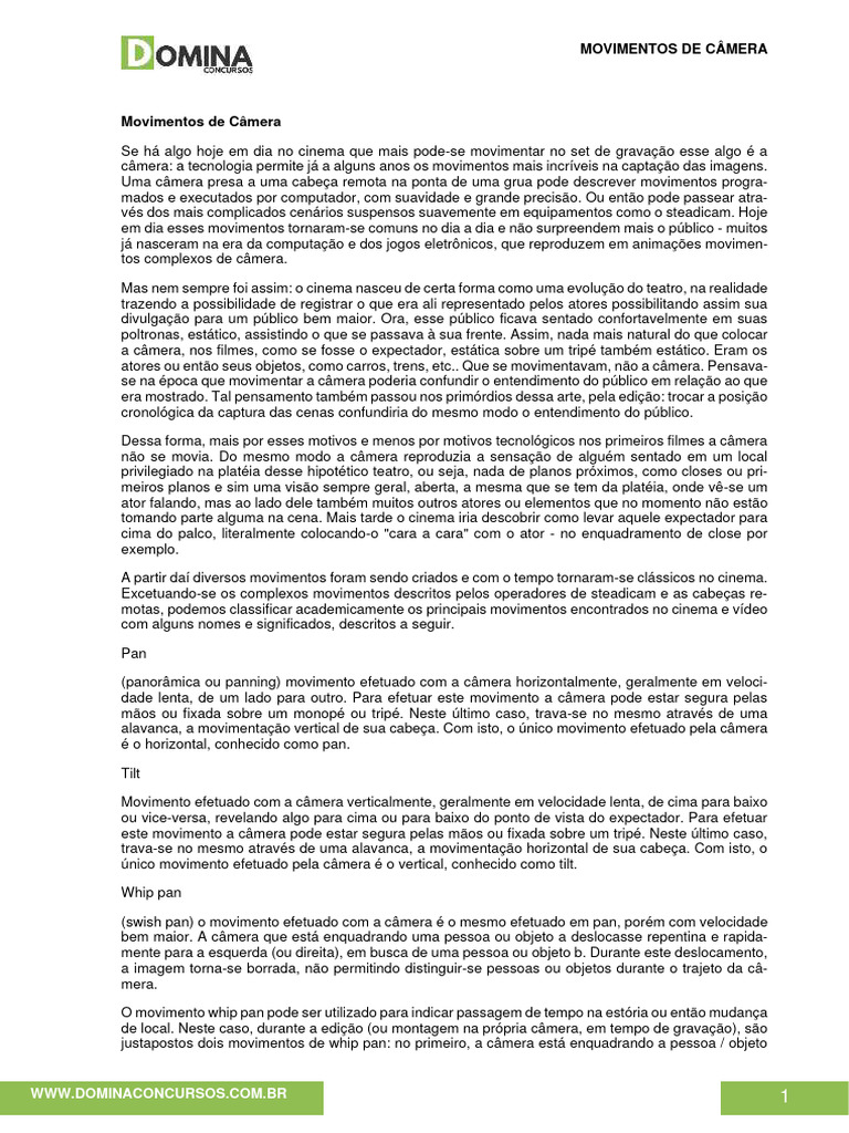 11 Movimentos de Câmera | PDF | Câmera