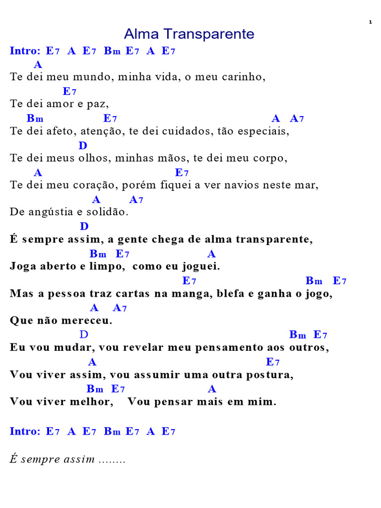 Alma Transparente: Letra e Cifras | PDF | Artes Linguísticas e Disciplina