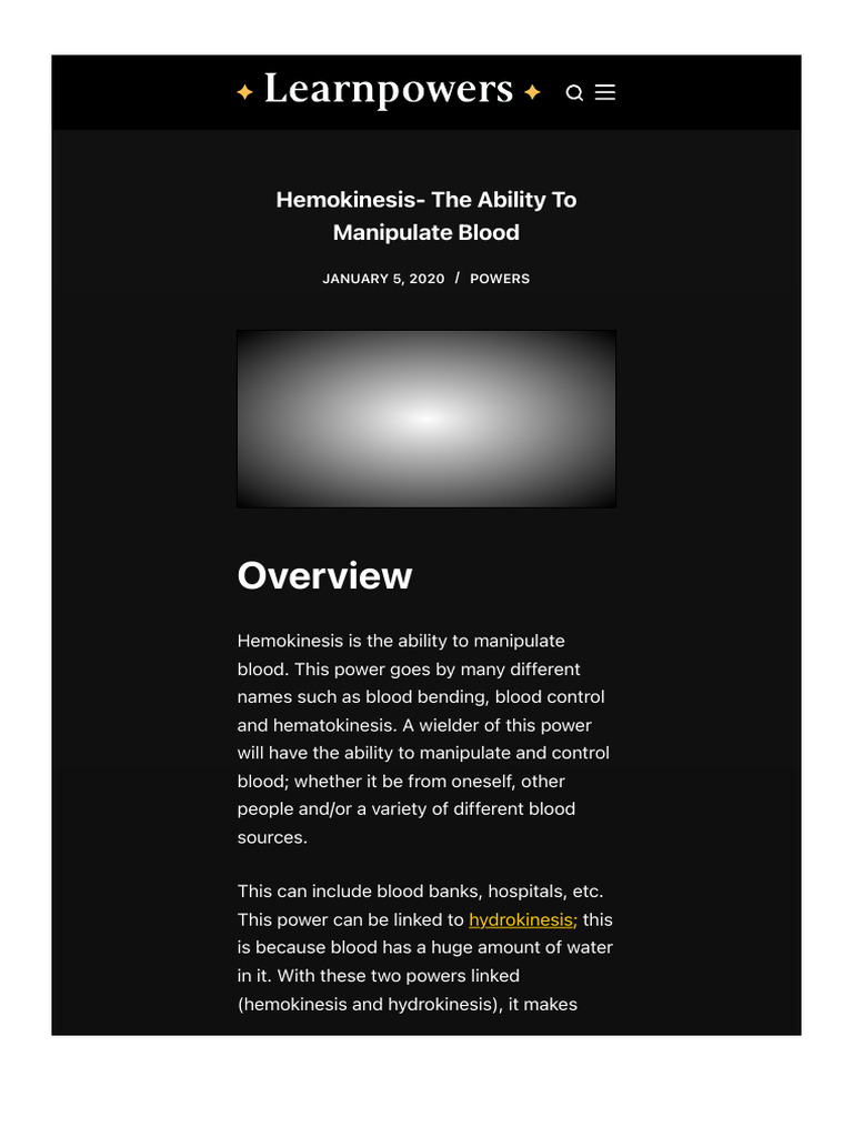 Hemokinesis - The Ability To Manipulate Blood - Learn Powers | PDF