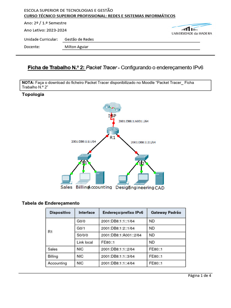 Ficha de Trabalho N.º 2 | PDF | Endereço de IP | I Pv6