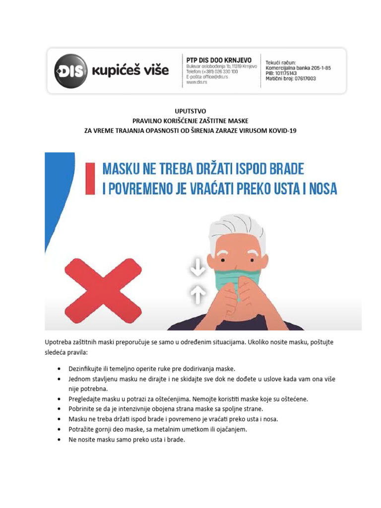 Uputstvo-Pravilno Korišćenje Maske | PDF