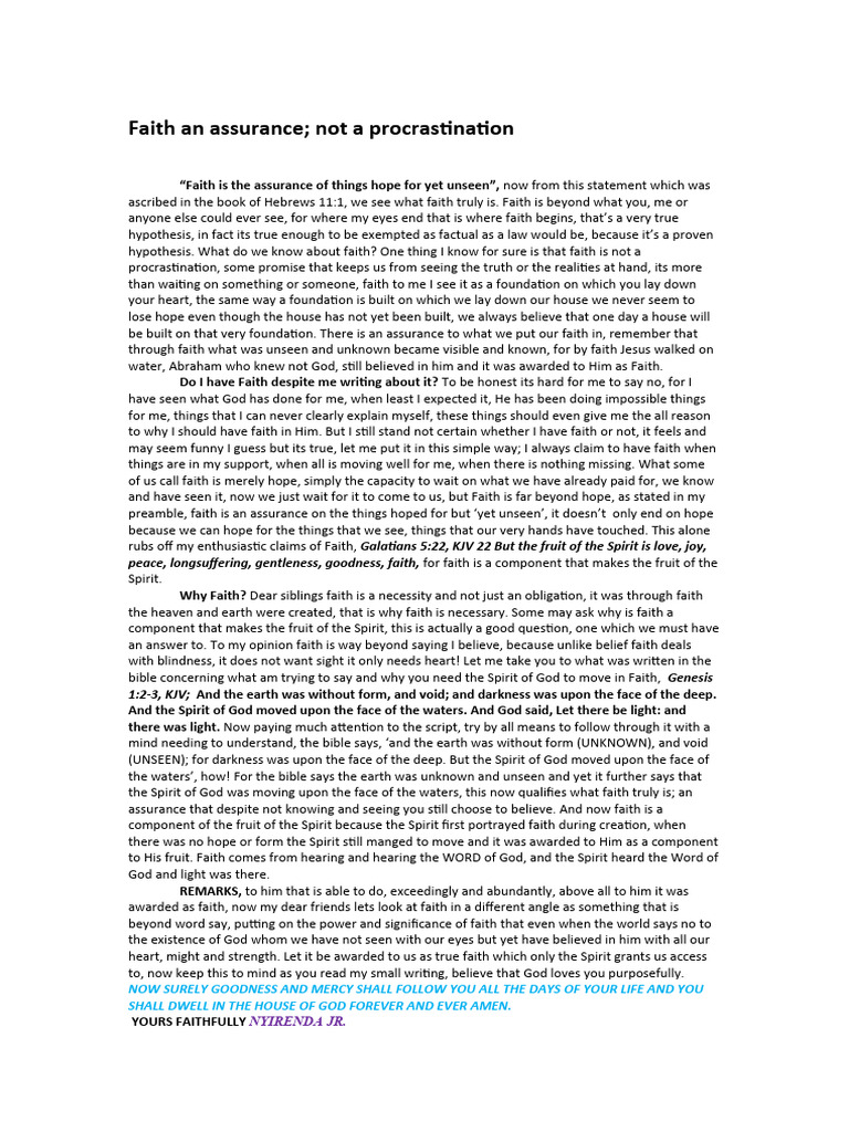 Faith An Assurance | PDF | Faith | Assurance (Theology)