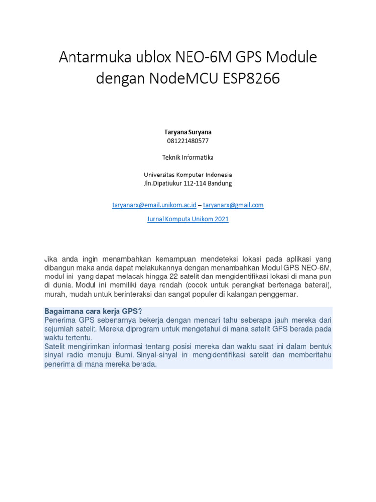 Antarmuka Ublox NEO-6M GPS Module Dengan NodeMCU ESP8266 | PDF Antarmuka Ublox NEO-6M GPS Module Dengan NodeMCU ESP8266 | PDF
