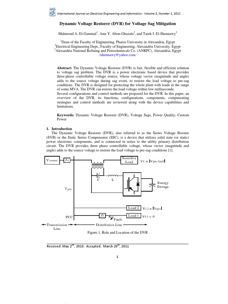Dynamic Voltage Restorer (DVR) For Voltage Sag Mitigation | PDF
