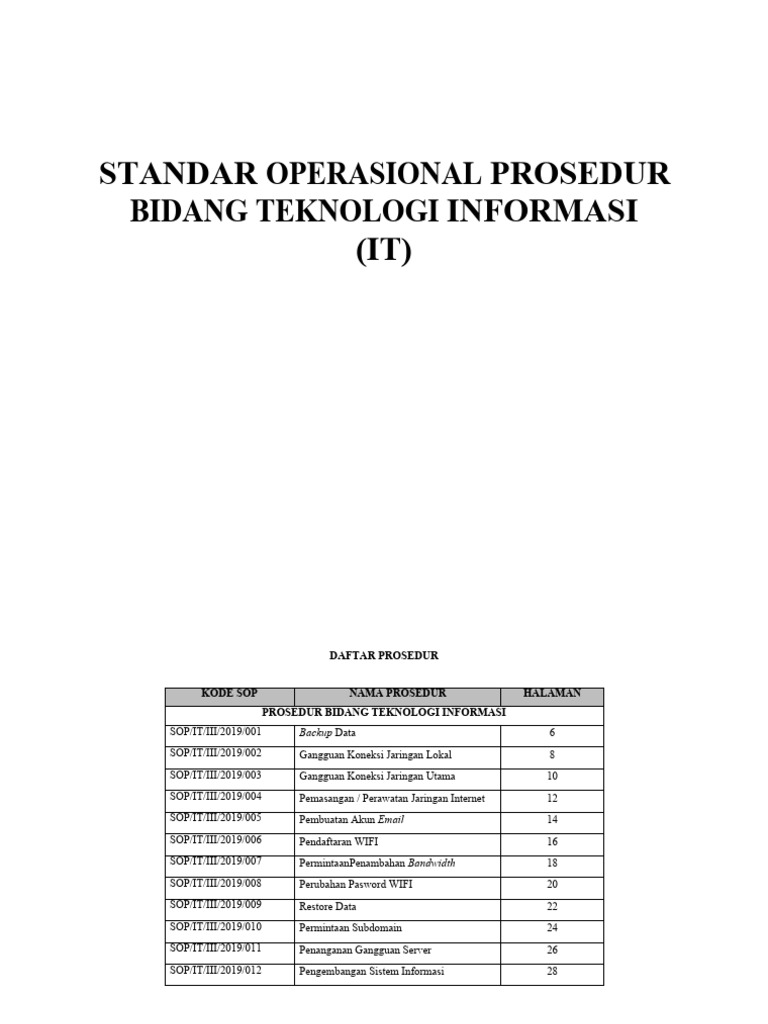 Standar Operasional Prosedur It | PDF | Komputer