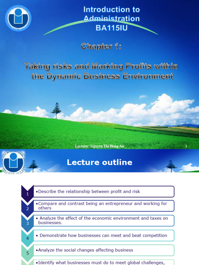 Lecture 1 - Chapter 1 Taking Risks and Marking Profits Within The Dynamic Business Environment ...