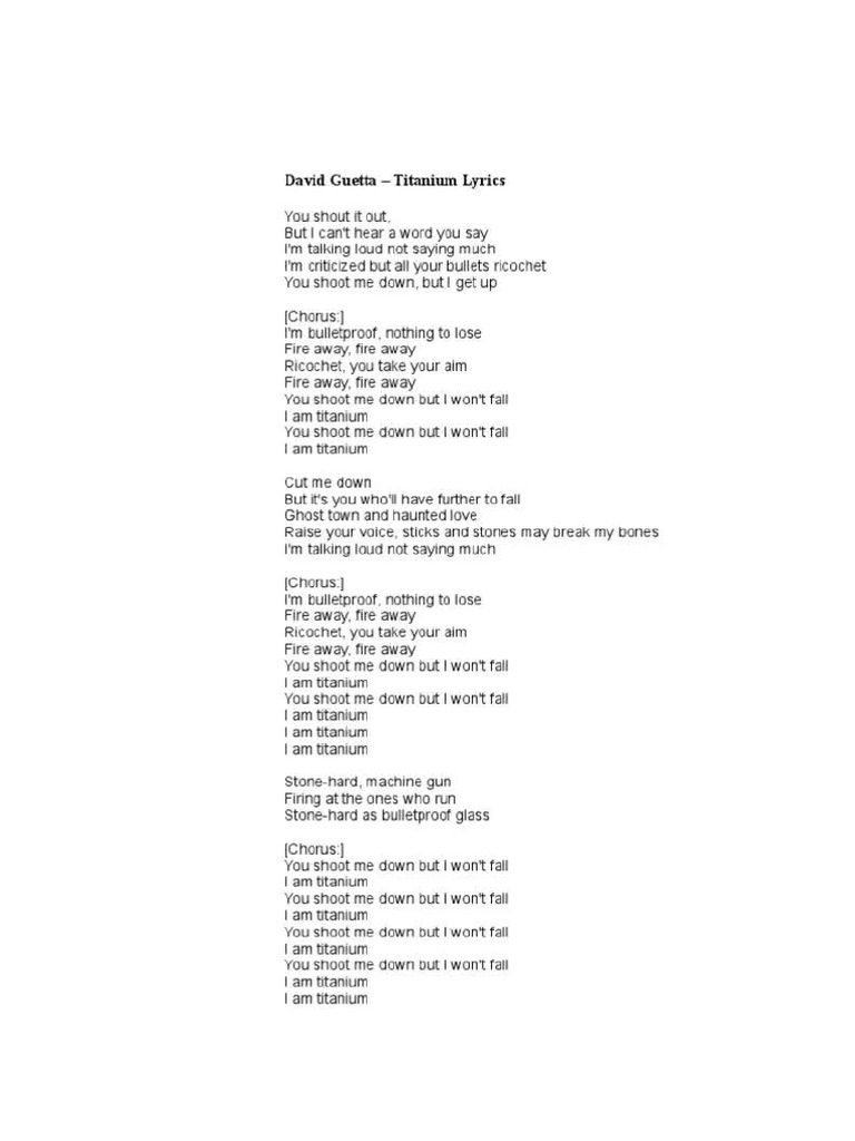 Titanium Lyrics Pdf