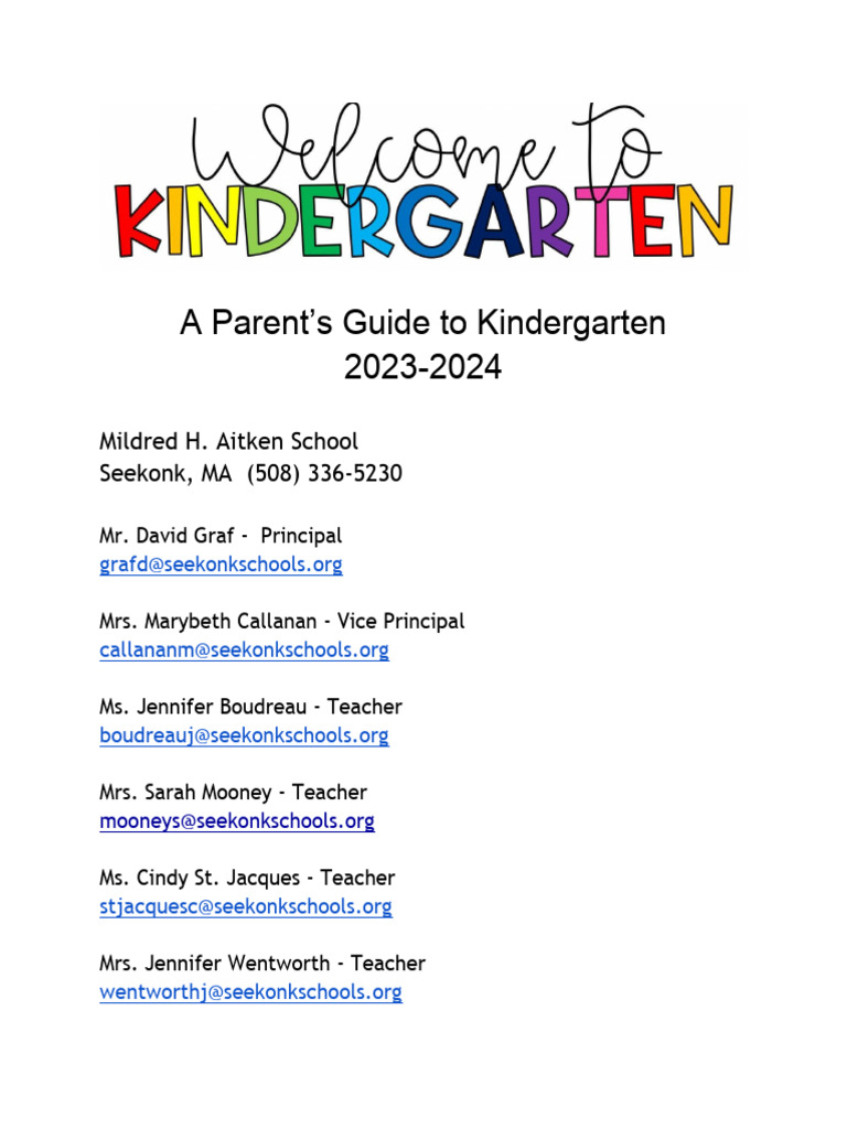 A Parent's Guide To Kindergarten 2023-2024: Mildred H. Aitken School ...
