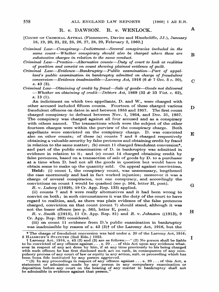 R V Dawson (1960) 1 All ER 558 | PDF