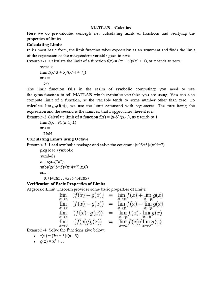 Matlab Calculus | PDF | Function (Mathematics) | Matlab