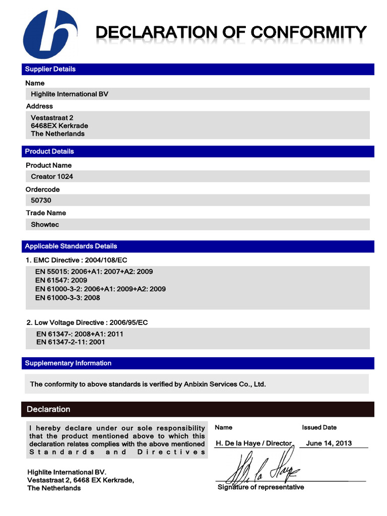 EMC and LVD Compliance Declaration | PDF | Computers | Technology ...