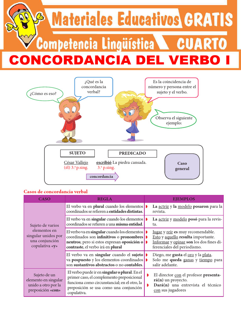 Concordancia Del Verbo I para Cuarto Grado de Secundaria | PDF | Verbo ...