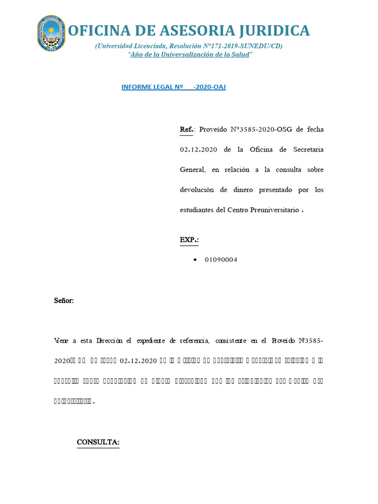 Consulta Devolucion de Dinero Centro Pre | PDF