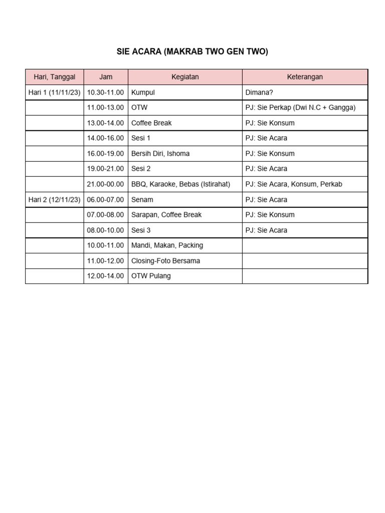Rundown Acara Makrab Two Gen Two (11!11!23) | PDF