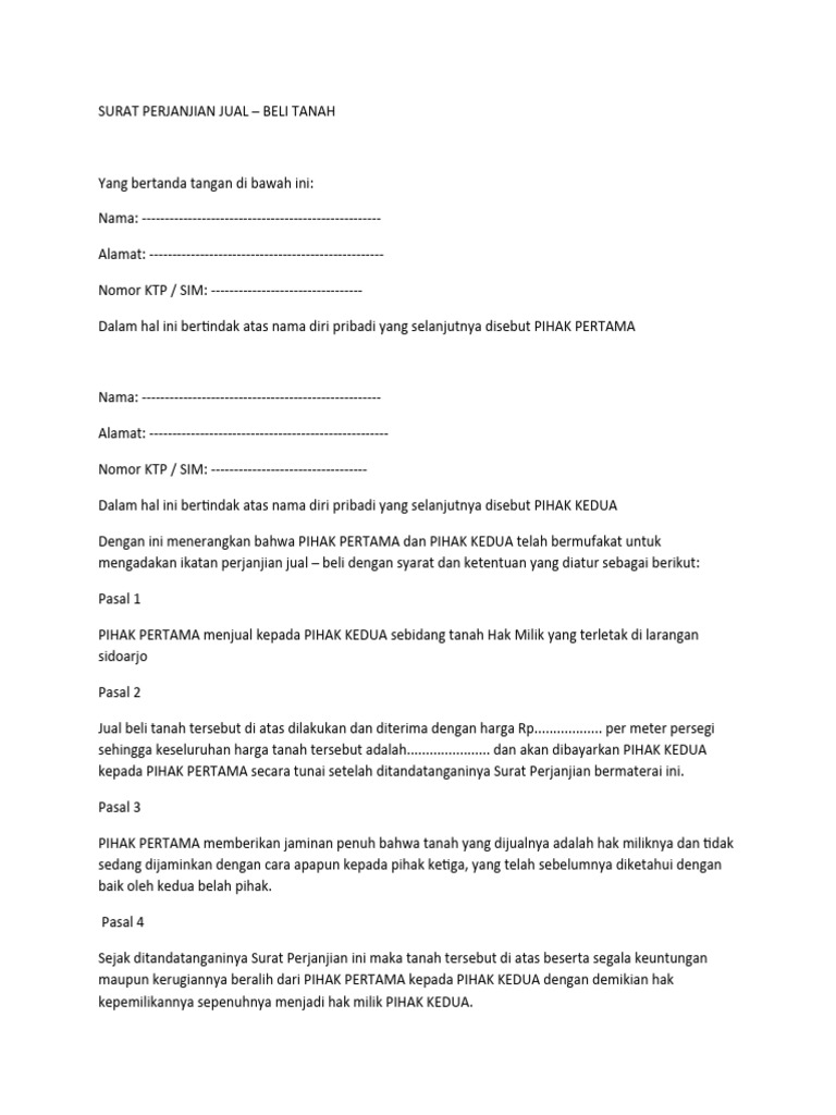 SURAT Perjanjian Tanah | PDF