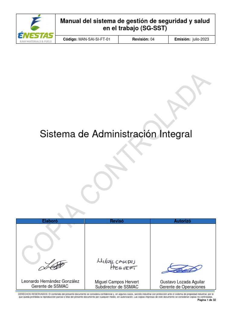 MAN-SAI-SI-FT-01 Manual Del Sistema de Gestión de Salud en El Trabajo Rev 04 | Descargar gratis ...