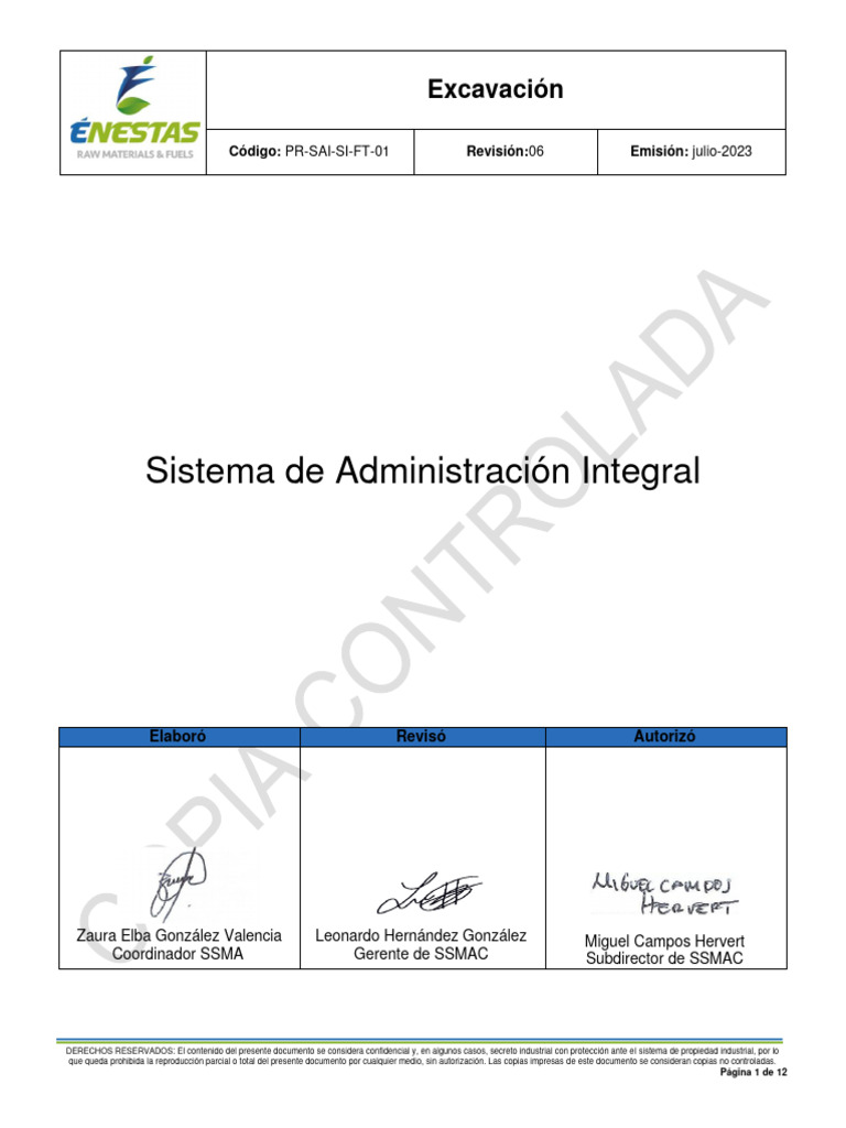 PR-SAI-SI-FT-01 - Procedimiento de Excavación - Rev06 | PDF | Seguridad y salud ocupacional | Agua
