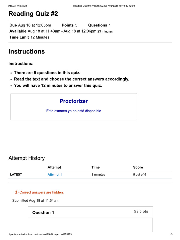 Reading Quiz 2 Avanzado 10 | PDF