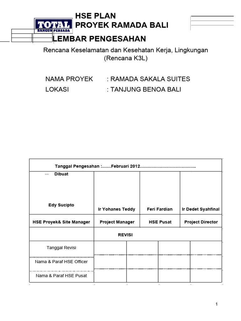 Contoh HSE Plan Perusahaan | PDF | Teknologi & Rekayasa