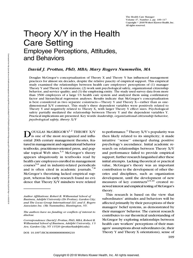 Prottas Nummelin HCM Theory XY in The Health Care Setting | PDF ...