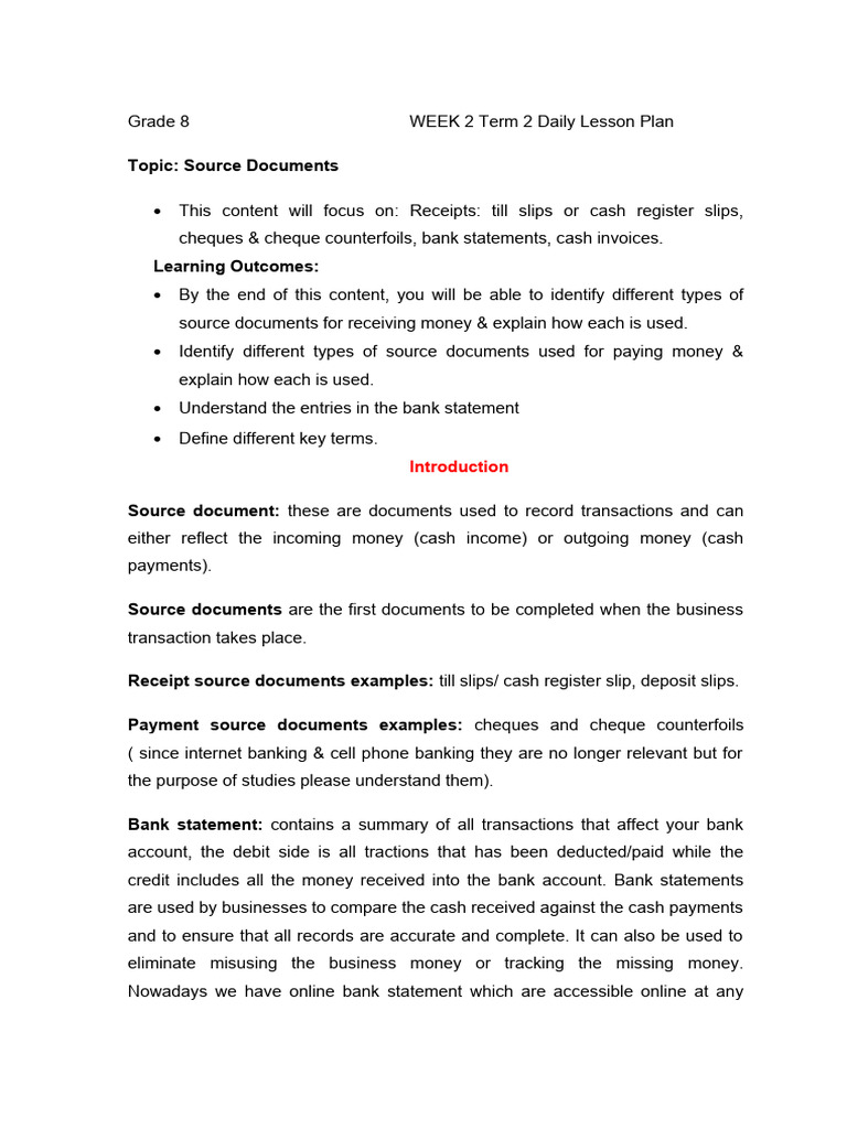 Understanding Source Documents in Grade 8 | PDF | Cheque | Receipt