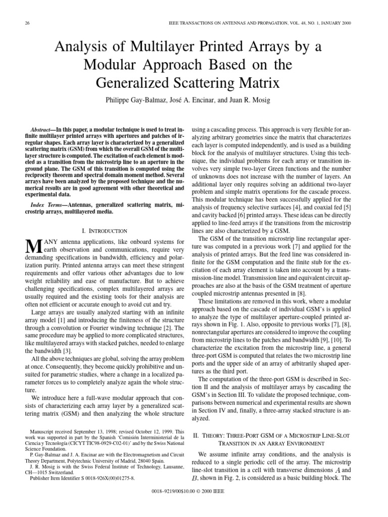 Analysis of Multilayer Printed Arrays by A Modular Approach Based On The Generalized Scattering ...