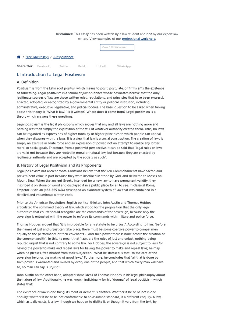Overview of Legal Positivism | PDF | Jurisprudence | Positivism